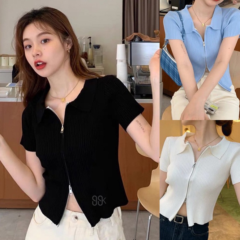 KEMEJA LIMITED STOCK Korean Cropped Zip Shirt Zipper Shirt Top 2225 ...