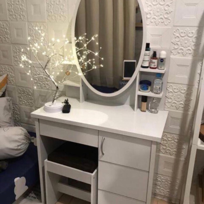 PUTIH Bestseller White Sliding Dressing Table Full White Minimalist ...