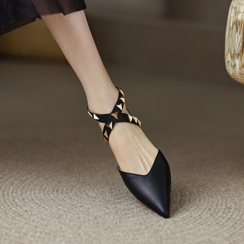 Hot Sale European Station Super Beautiful Fairy Rivets Pointed Toe Half ...