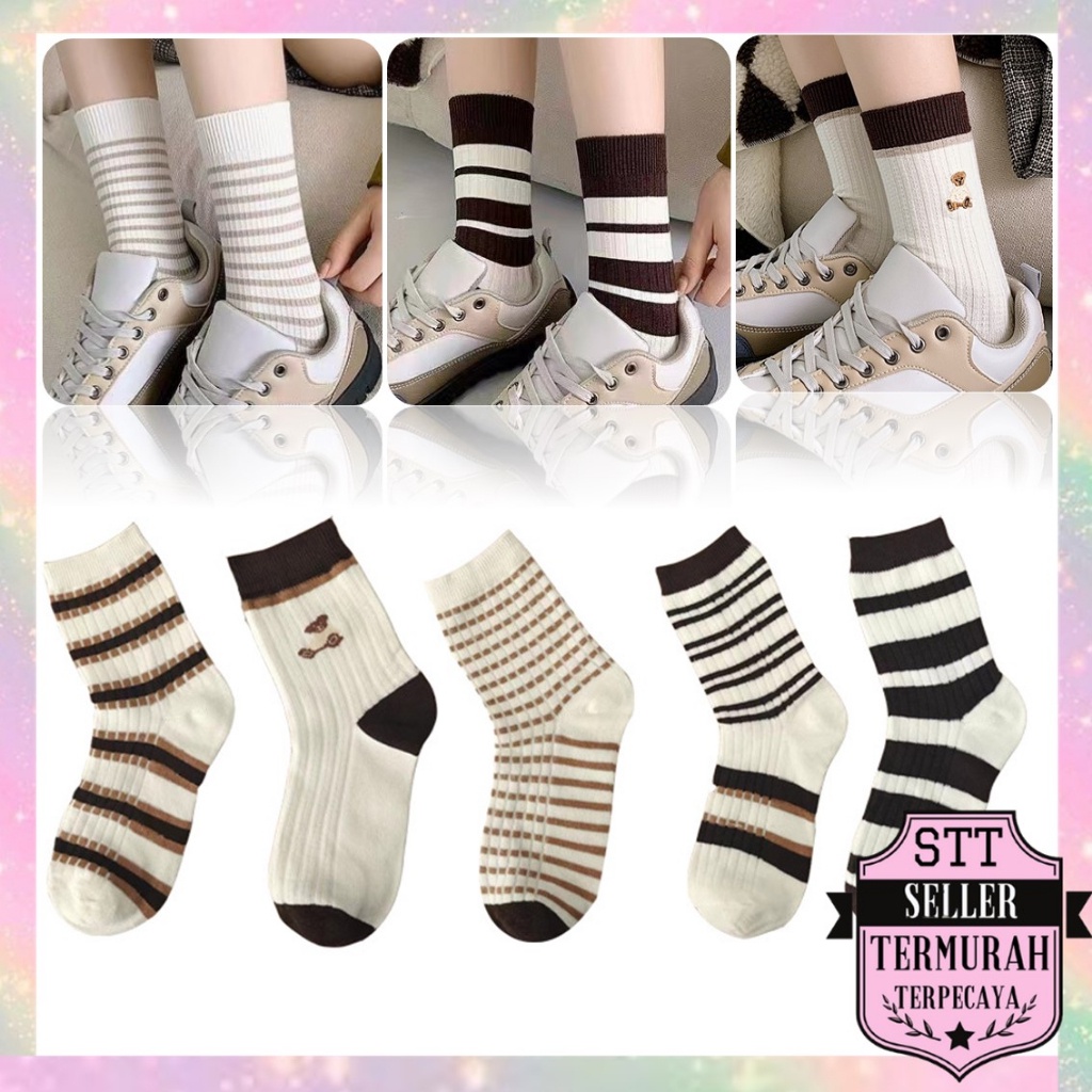 STT Korean Women's Socks with Line Motif 6882 Long Socks Bear Socks ...