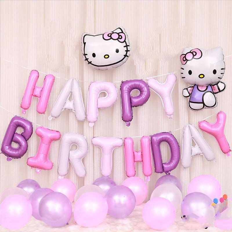 Hbd birthday decoration set for girls, hello kitty theme, pastel colors ...
