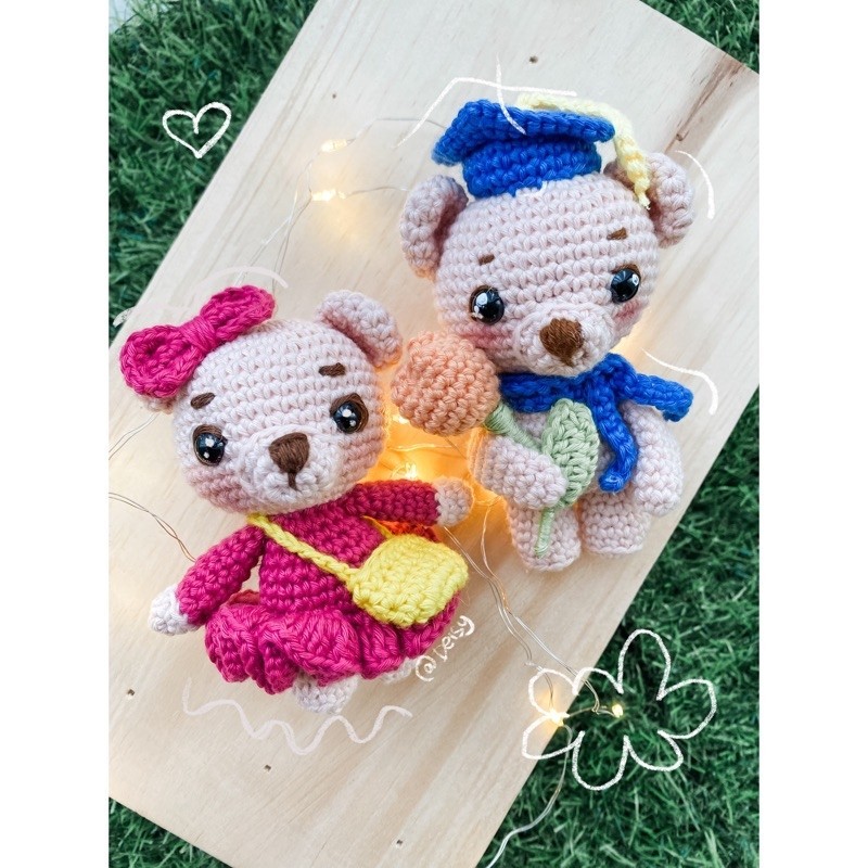 GANTUNGAN Graduation doll amigurumi bear crochet graduation key chain ...
