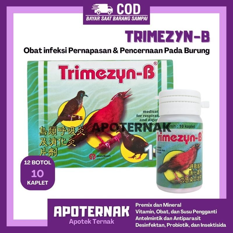 Trimezyn B Bird Contains 10 Caplets 12 Bottles - Bird Respiratory ...