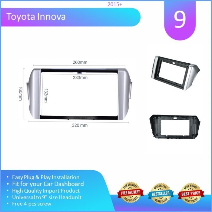 9 Inch Android Headunit Head Unit Frame Toyota Innova Reborn 2015-2020 ...