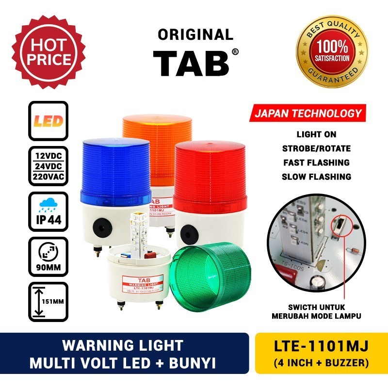 Led Warning Light Rotary 4 Inch Buzzer Sound MultiVolt AC/DC TAB ...