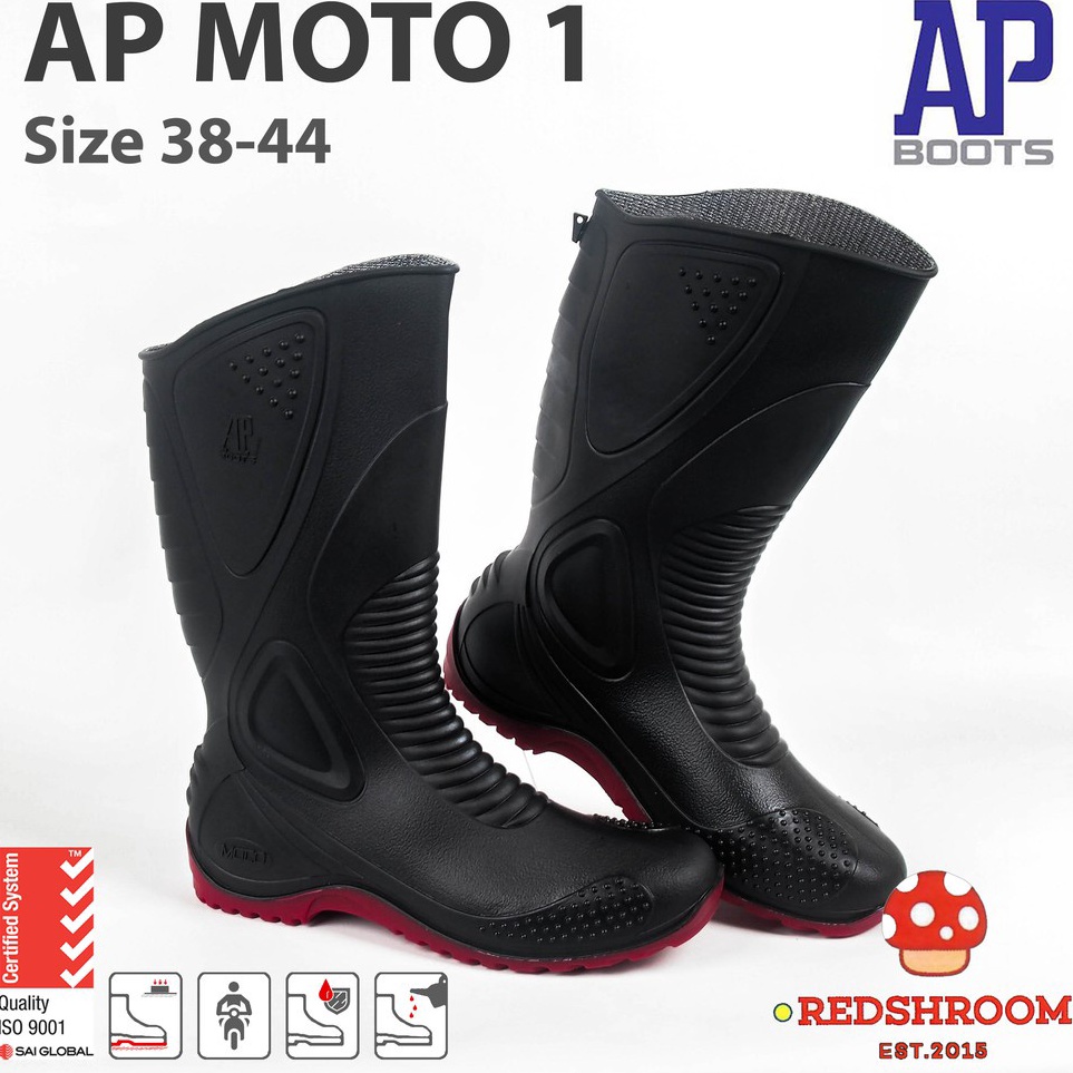 HITAM MERAH Cuton High BOOTS AP BOOTS AP MOTO 1 Black Red Rubber BIKERS ...