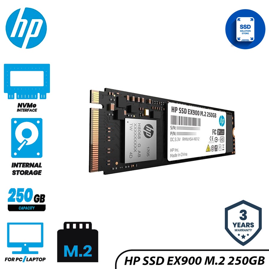 Hp SSD EX900 250GB 3D NAND/M.2 NVME/PCIe 3.0/3 Year Warranty | Shopee ...