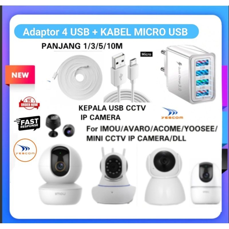 4 USB POWER Adapter+MICRO USB Cable CCTV IP CAMERA BARDI/XIAOMI/EZVIZ ...