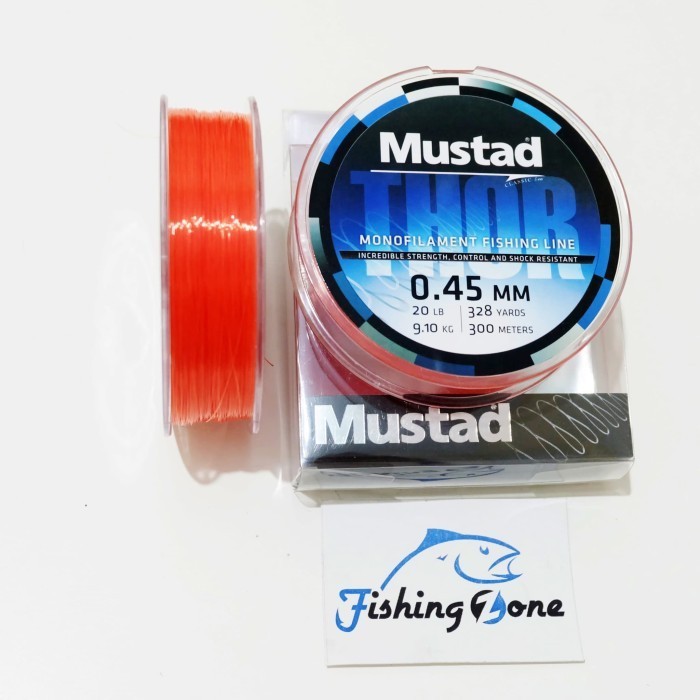 Mustad THOR Monofilament Fishing Line 300M - 20Lb/9.10Kg (Orange ...