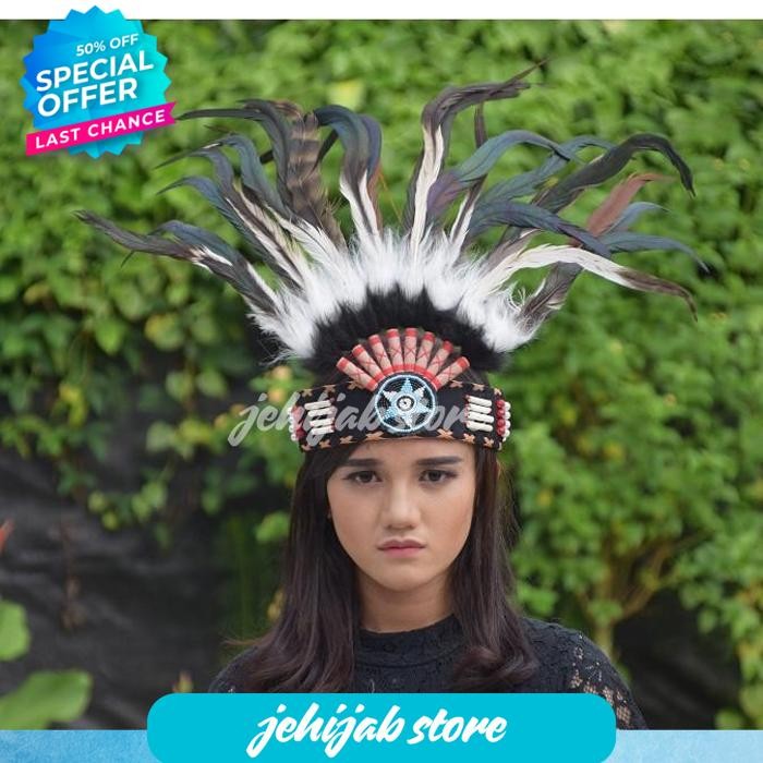 HITAM Ready INDIAN HAT - INDIAN HEADDRESS NATURAL BLACK BONE HEADBAND ...