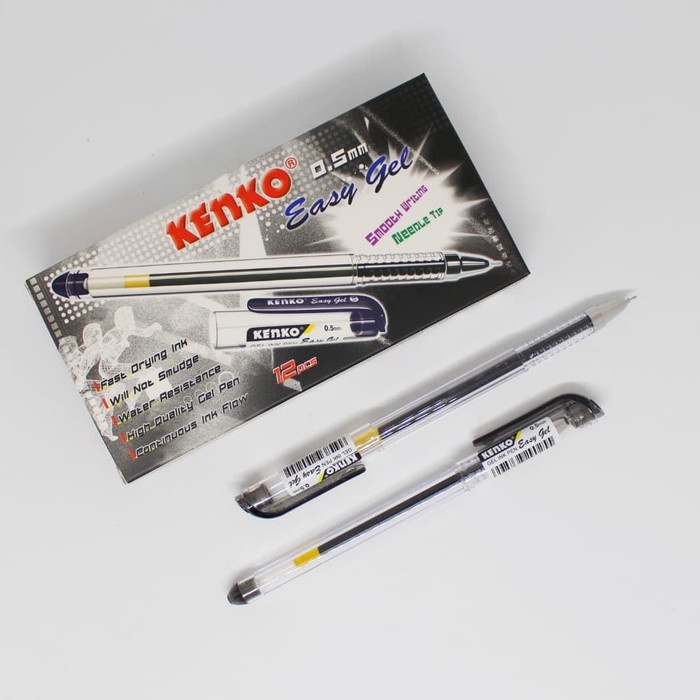 MERAH (12 Pcs) Kenko Gel Pen 0.5 Black Blue Red Gel Pen Kenko Easy Gel ...