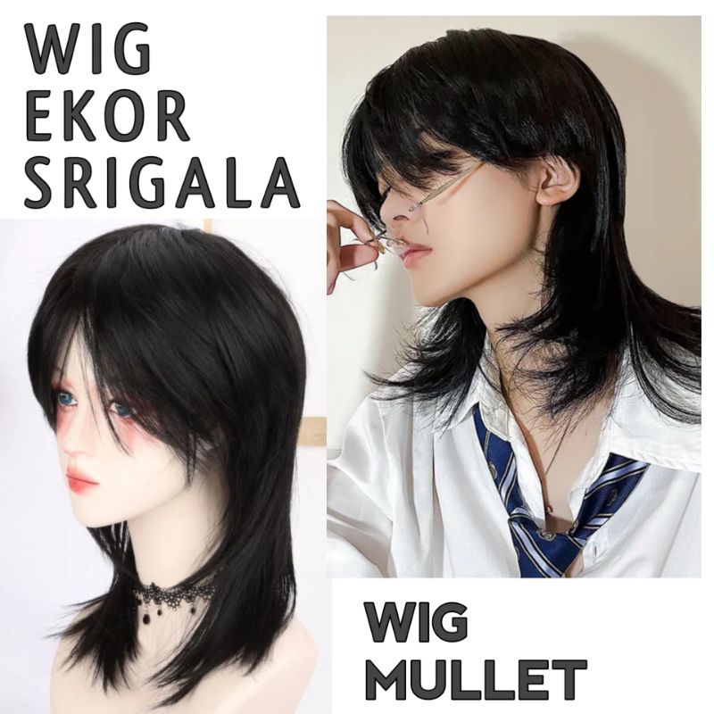 HITAM Wigs Men Wolf Tail And Women Japanese Samurai Wigs Long Hair ...