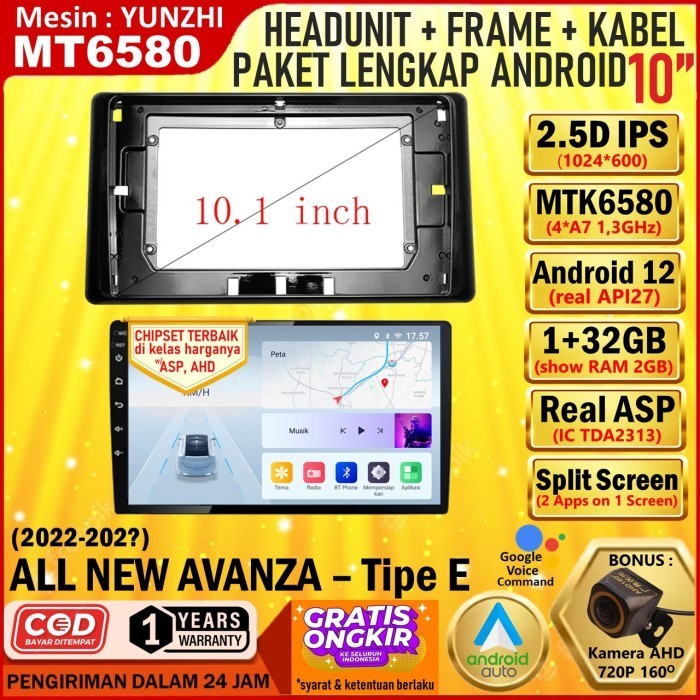 Mt6580 1/32GB Android Headunit+Cable+Frame 10 inch Avanza 2022 Type E ...