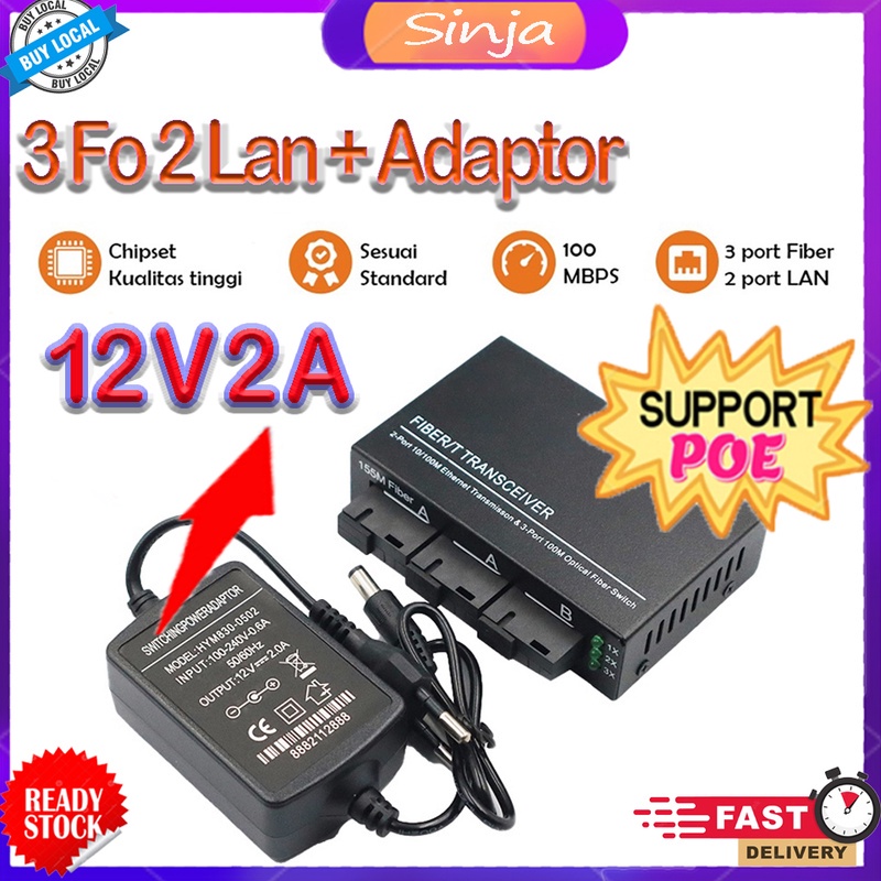 [POE] Htb 3 FO 2 Lan Adapter12V2A Media Converter 3 FO 2 Lan 3F2E 2 ...