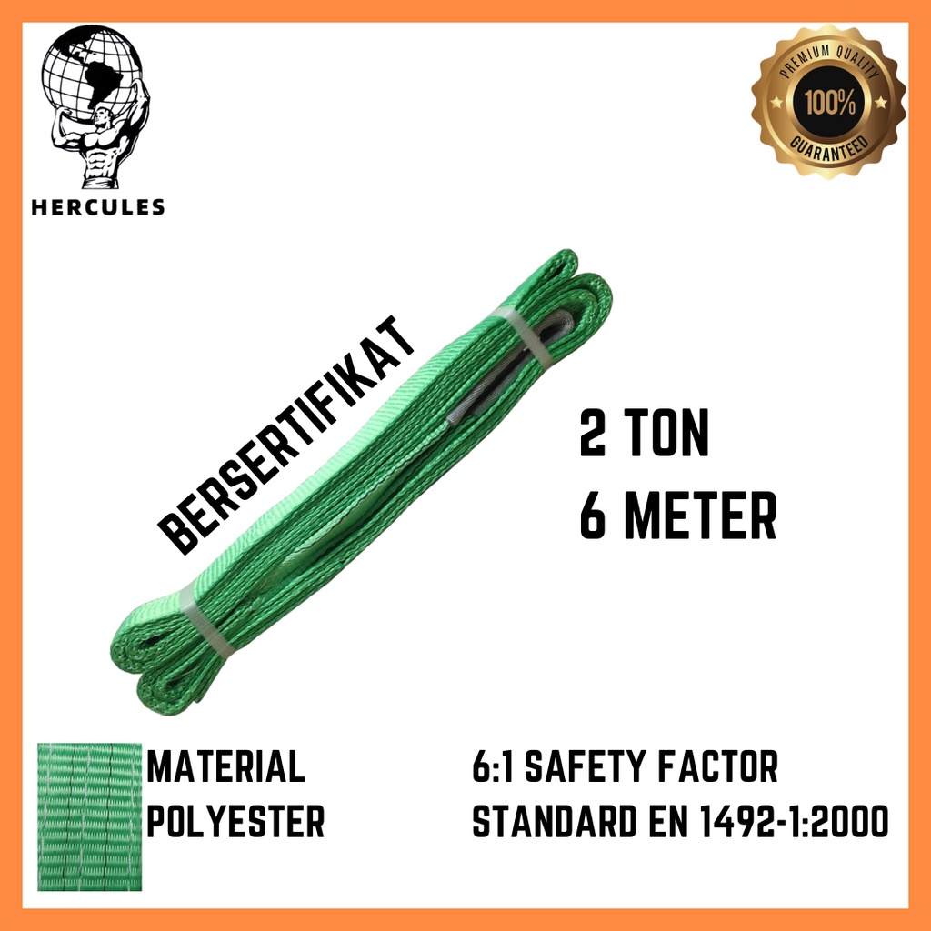 Webbing Sling Belt 2 Ton x 6 Meter 2T x 6M Double Ply Hercules Lifting ...