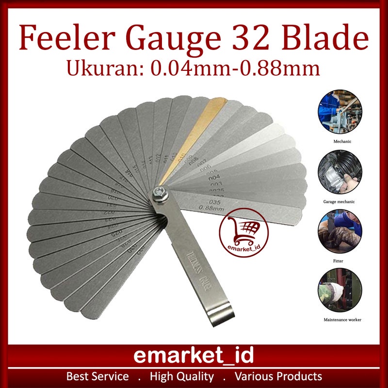 Feeler Gauge 32 Blade 0.04-0.88mm / Thickness Set Valve / Sheet Setting Gauge / Fuller Gap ...