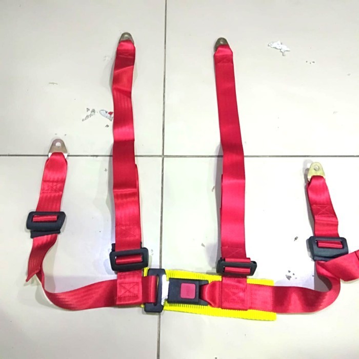 MERAH Latest Plain Red Car Racing Safety Belt 4 Point Safety Belt ...