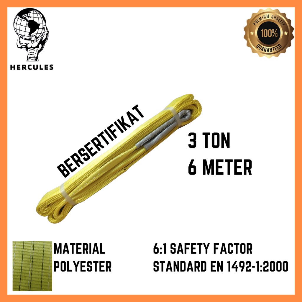 Webbing Sling Belt 3 Ton x 6 Meter 3T x 6M Double Ply Hercules Lifting ...