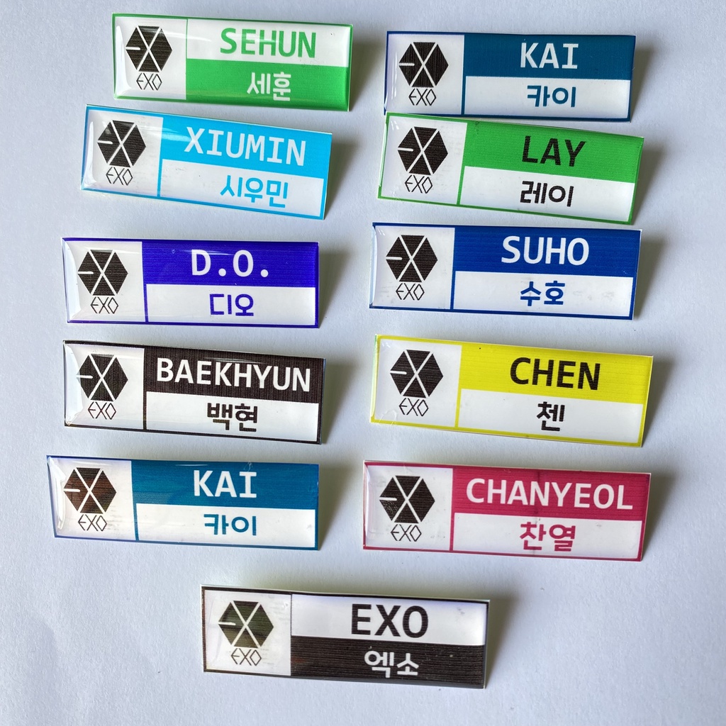 EXO NAME TAG PIN EXO MEMBERS NAME PLATE BROOCH | Shopee Philippines