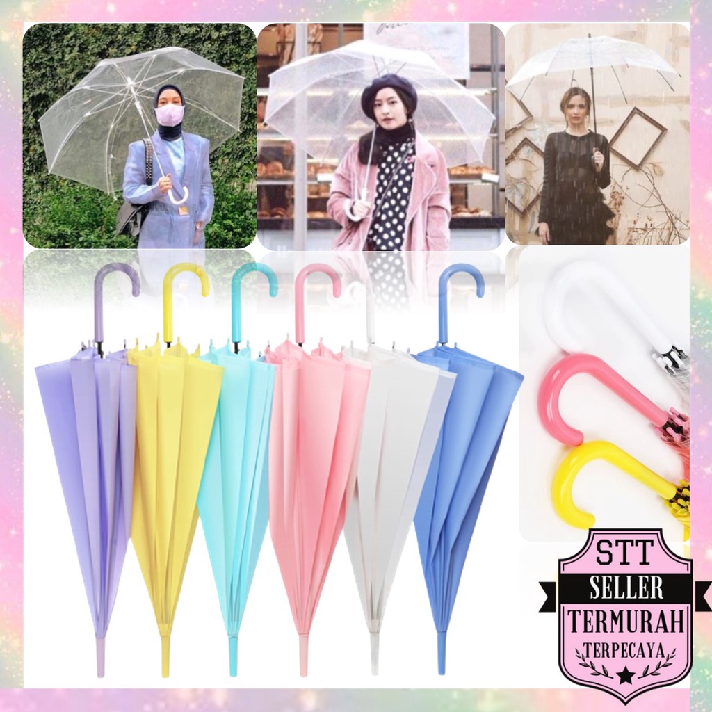 Stt Transparent Umbrella Korean Japanese Style Plain Colorful Folding ...