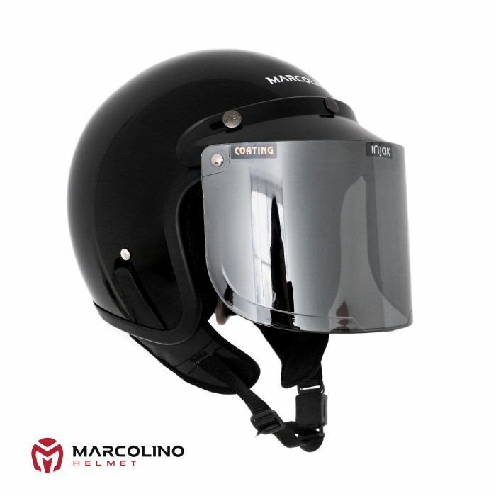 Bogo Retro Premium Marcolino Helmet Glossy Black SNI Flat Glass ...