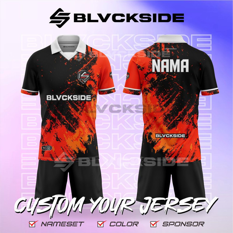HITAM Futsal Unit Class Jersey retro collar vintage grunge orange black ...