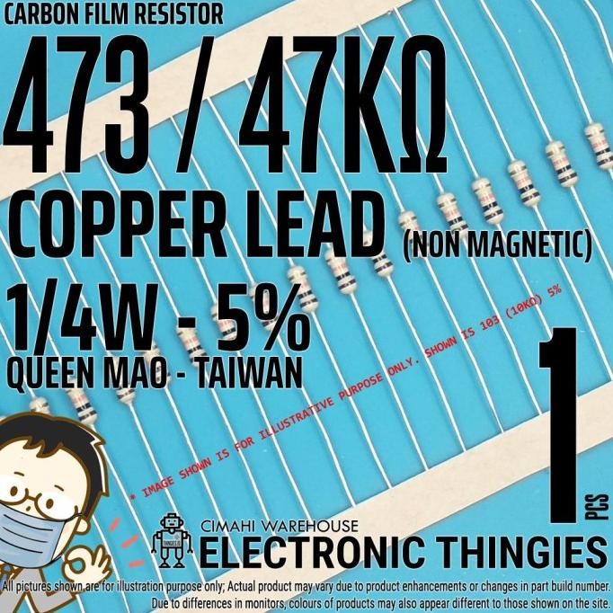 Update (20) RESISTORS 1/4W 5% 473 47K OHM CARBON COPPER FOOT TAIWAN ...
