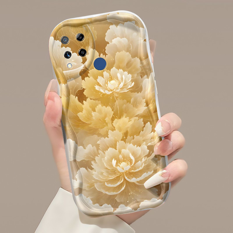 Casing HP Realme C15 Case Antique Gold Lotus Wave Edge Casing HP ...