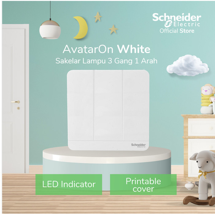 PUTIH New Schneider Electric Avataron White Light Switch - 3 Gang 1 Way ...