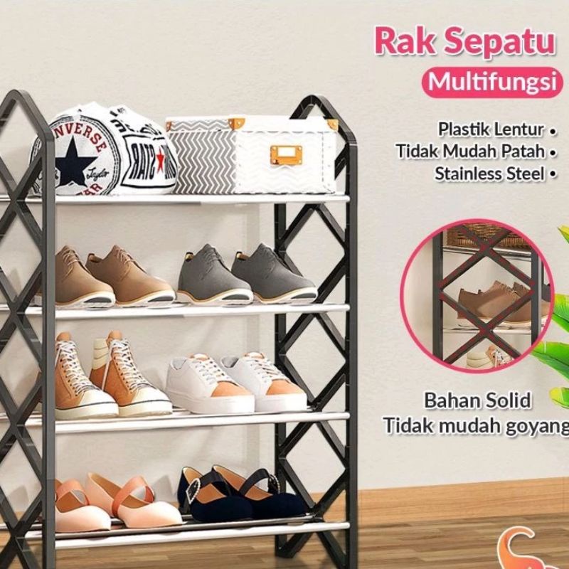 4 tier Stainless Plastic Shoe Rack Multi-Purpose Sandal Rack CROSS ...