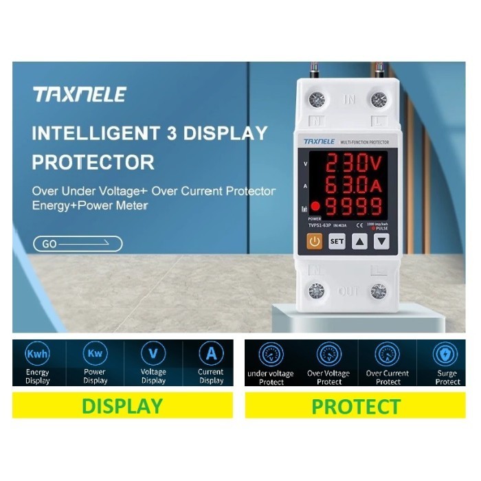 New Ac Protector 230V 63A Over Under Voltage Over Current 3-In-1 ...