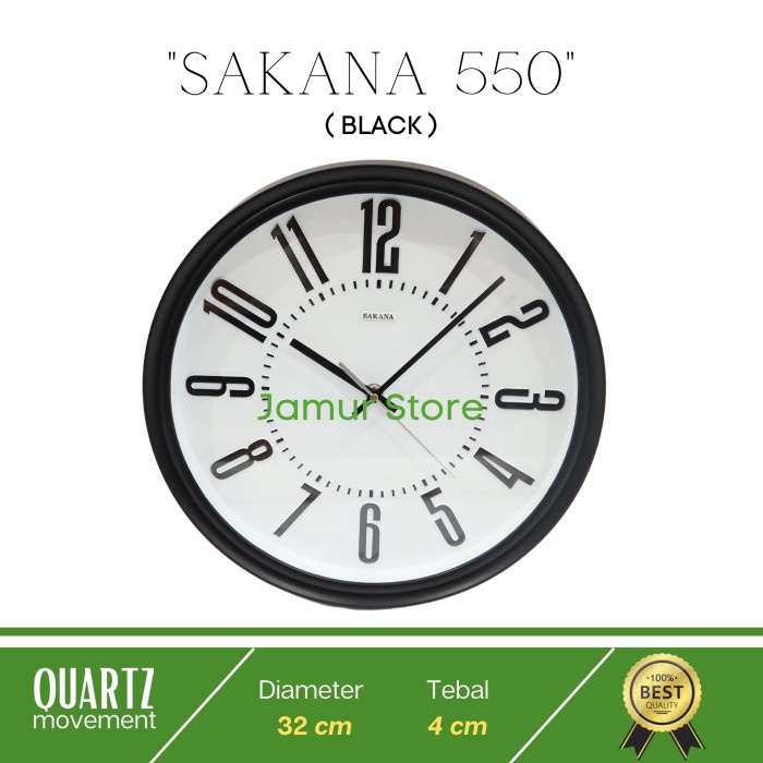 HITAM Sakana 550 Wall Clock (Black) Original Sakana 100% | Shopee ...