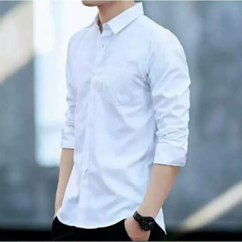 PUTIH KEMEJA HITAM Mimin | Plain White Black Shirt Long Sleeve Men's ...