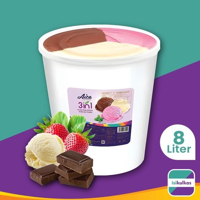 AICE Ice Cream 3 Mix Flavors / Neopolitan Ice Cream Bucket 8 Liter PT ...