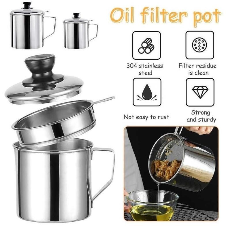 1200Ml Cooking Oil Filter Stainless Steel Cooking Oil Filter Oil Pot ...