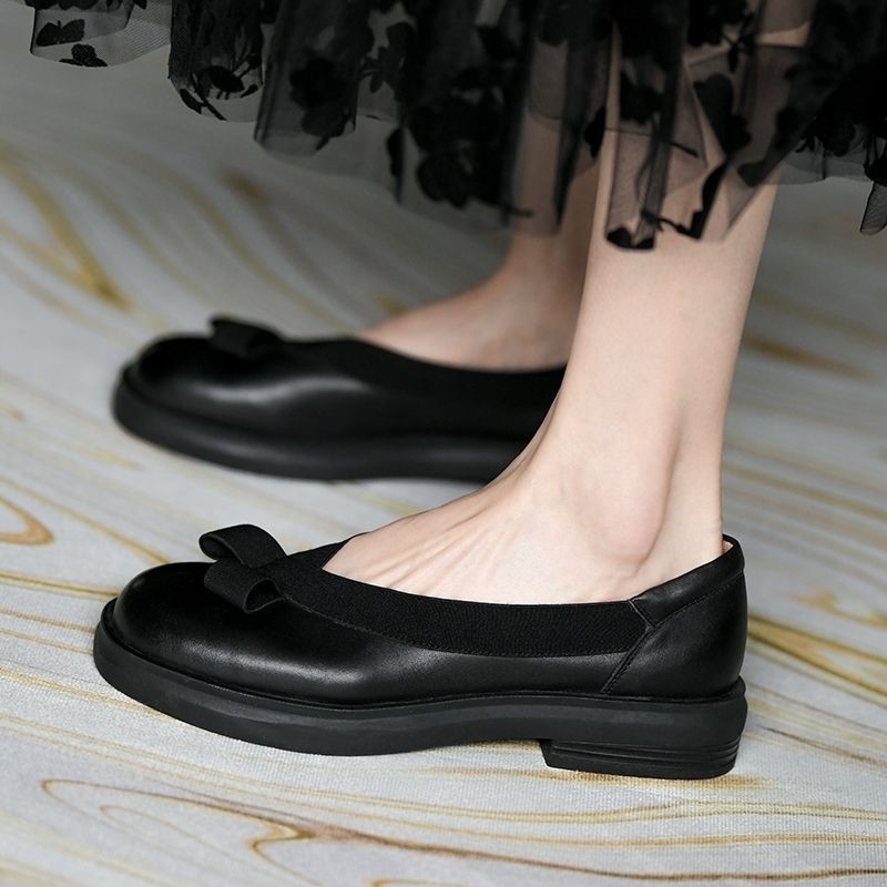Slip-on Leather Shoes Commuter Shoes British Low Heel Flat Pumps French ...