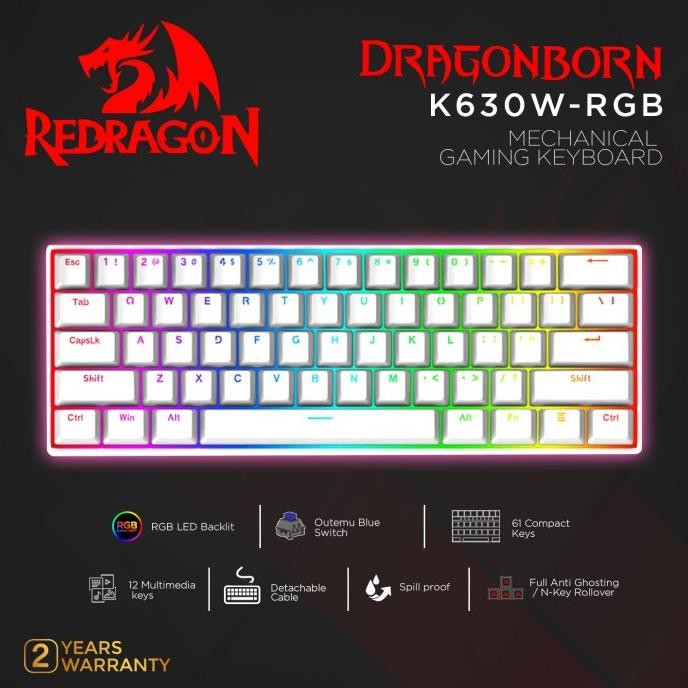 Keyboard - Redragon Mechanical Gaming Keyboard RGB DRAGONBORN WHITE ...