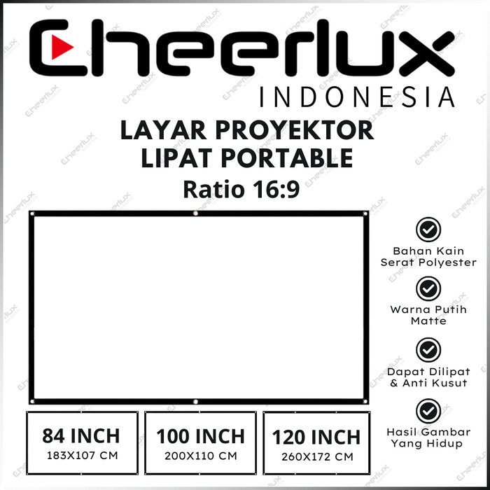 LAYAR 100 INCH PORTABLE FOLDING PROJECTOR SCREEN 16:9 FOLDABLE ...