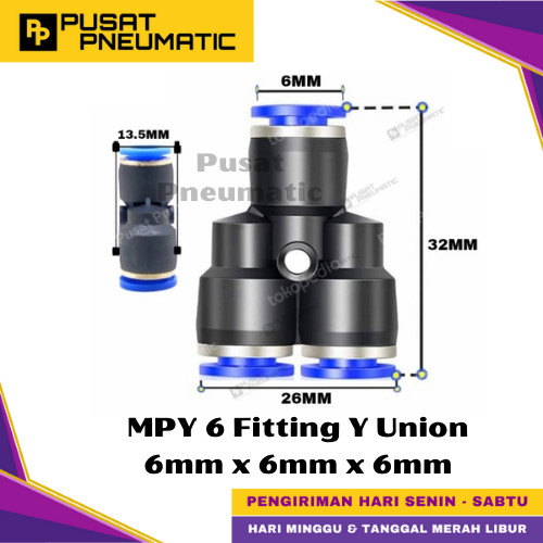 Mpy 6 One Touch Union Y Fitting Slip Lock Socket Push In Connector ...
