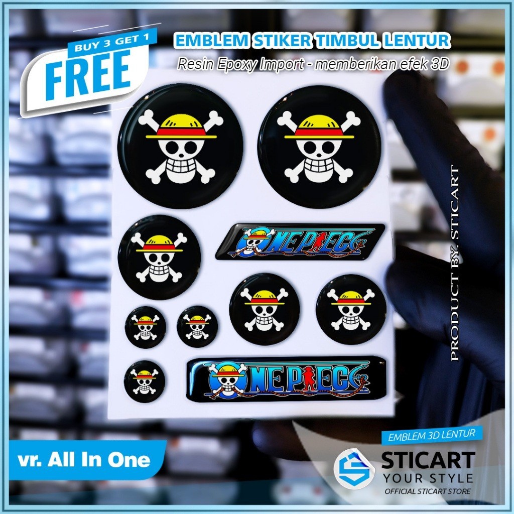 ONE PIECE EMBLEM embossed ALL IN ONE MOTORCYCLE STICKER 3D FLEXIBLE ...