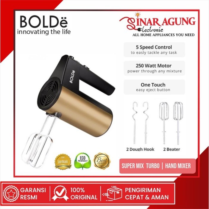 Bolde Hand Mixer Super Mix Turbo Stainless Steel 5 Speed Beige | Shopee ...