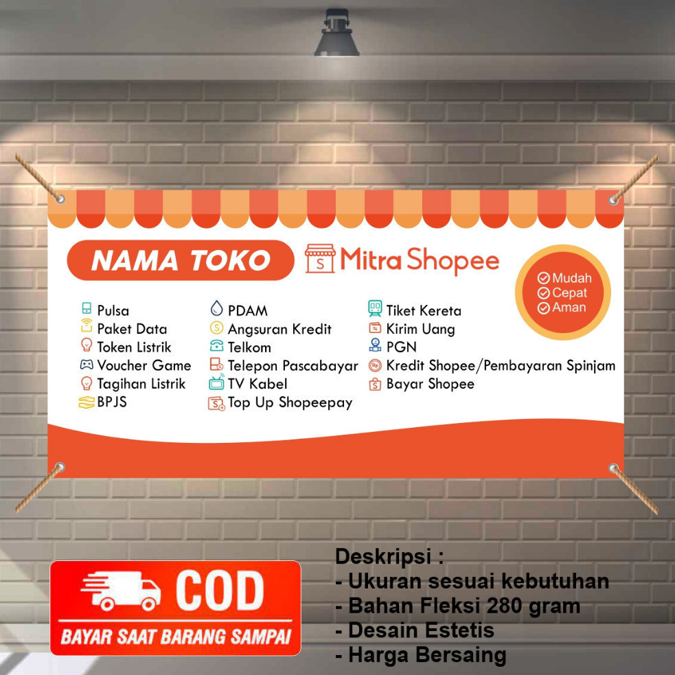Take Promo Now!! Can PAY AT HOME Shopee Partner Backdrop Banner/Shopee ...