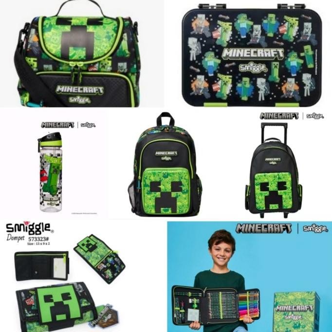 Smiggle Minecraft Series backpack, Lunch bag, Trolley, Bottle, Bento ...