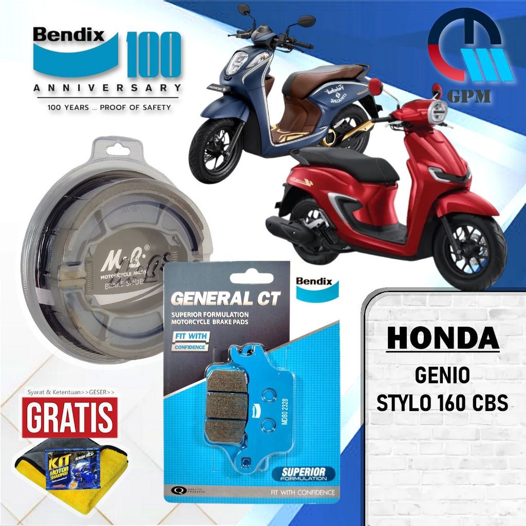 Honda Stylo 160 CBS Brake Pads, Genio 2019-Now Front Rear Bendix ...