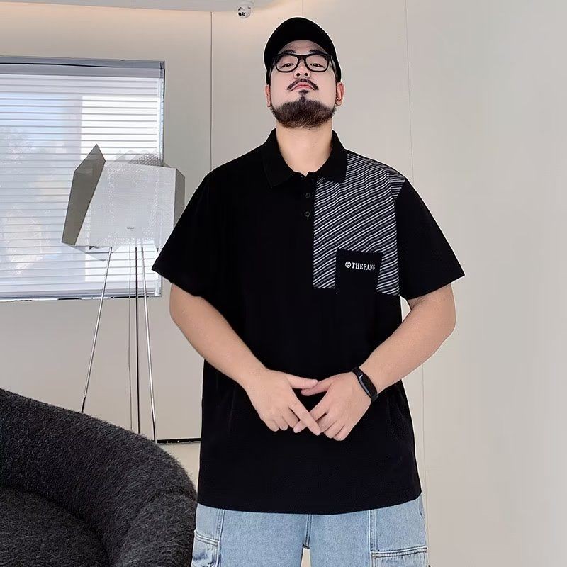 Overweight Man plus Size Stitching Polo Shirt Men's Fat Guy Loose plus ...
