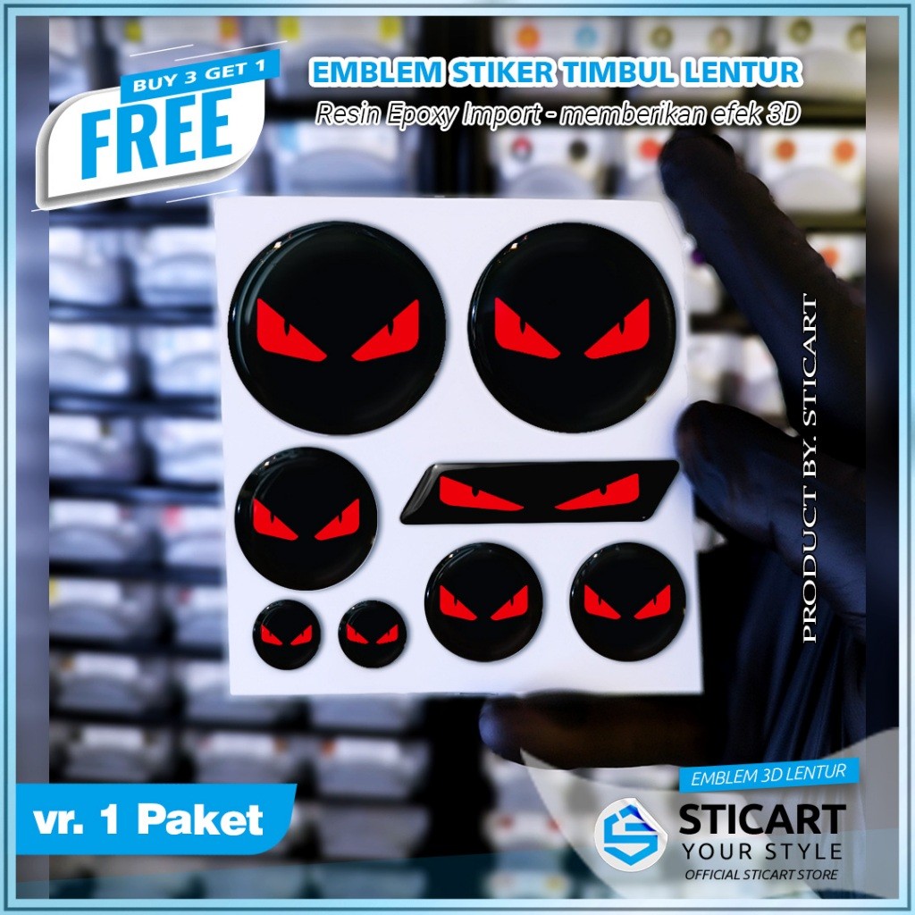 MERAH Red FENDI MONSTER EMBLEM embossed MOTORCYCLE STICKER 3D PACKAGE ...