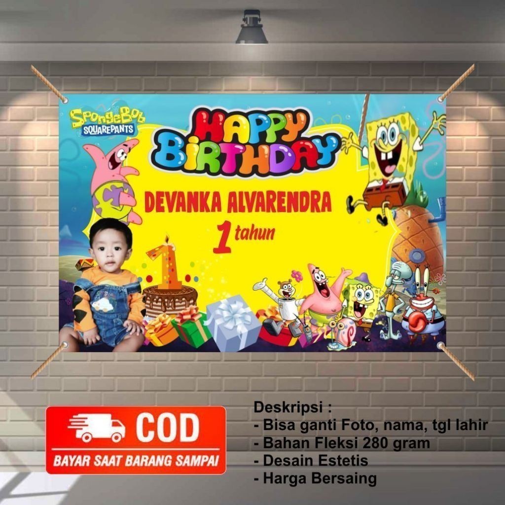 Children's Birthday Backdrop Banner - Happy Birthday Spongebob, Large ...