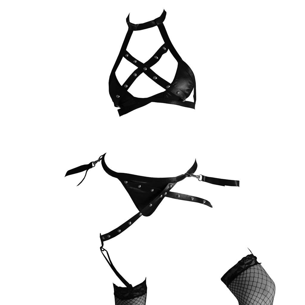 HITAM B365 Sexy Bra Set Bikini Bralette Halter Black Garter Can Be ...