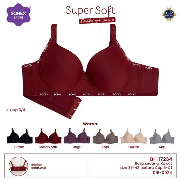 [SEND IMMEDIATELY] Sorex Bra with Medium Foam Wire Hooks 3 Cups BC Super Soft BH 17234 - Black ...