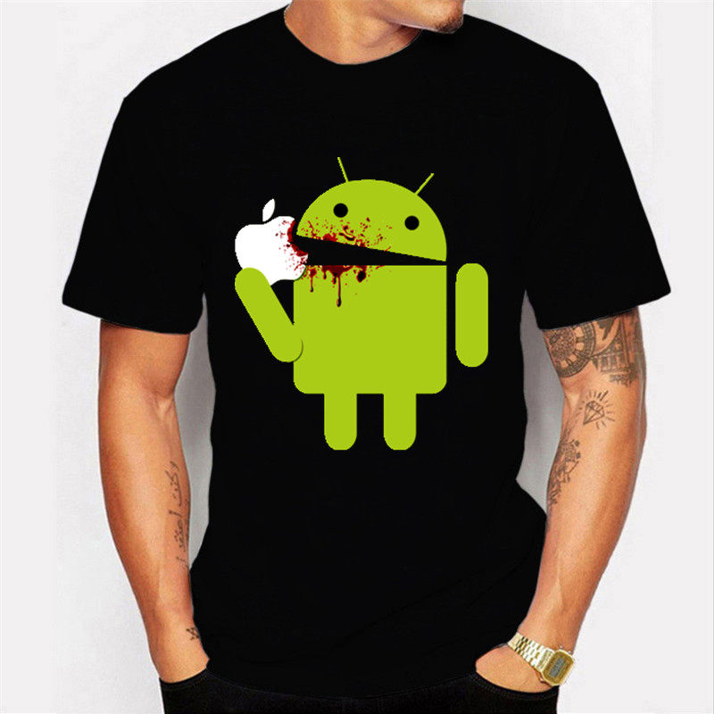 Android Printed T-shirt Eating Apple Logo Men's Mobile Phone T-shirt ...